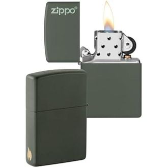 Zippo Sturmfeuerzeug - Green Matte mit Logo & seitlicher Flammengravur - Nachfüllbar - Wiederverwendbar - Windfestes Design - Made in USA - Amazon Exclusive