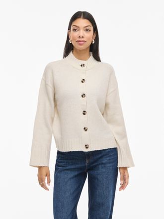 Vila Strickjacke VILA, Damen, Gr. XL, birch detail:melange, Strick, Obermaterial: 70% Polyester, 20% Polyacryl, 10% Nylon, meliert, normal, hoch geschlosse