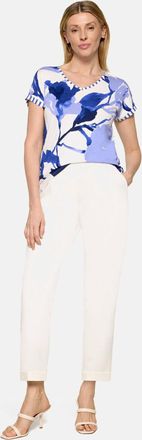 Betty Barclay Kurzarmshirt BETTY BARCLAY Damen mit Ringel, Damen, Gr. 40, blau (wei&szlig;, blau), Jersey, Obermaterial: 95% Viskose, 5% Elasthan, loose fit normal, V-Aus