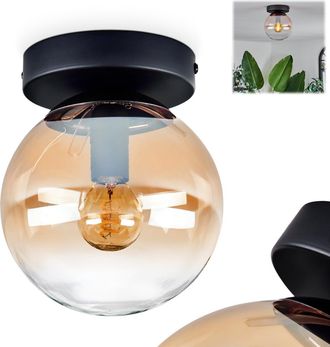 HOFSTEIN Deckenleuchte Gastor, Deckenlampe aus Metall/Glas in Schwarz/Bernsteinfarben/Klar, Leuchte im Retro/Vintage-Design mit Schirm aus Glas (&Oslash; 15 cm), 1 x 