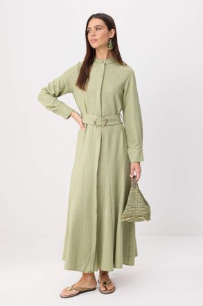 Trendyol Modest Damen Gr&uuml;n Einfarbig Maxi Lang Skater Modest Kleider