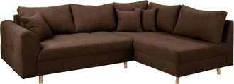 Norrwood home24 Ecksofa Meyford Braun Microfaser Enza 230 x 85 x 160cm Ottomane davorstehend rechts ohne Hocker Skandi