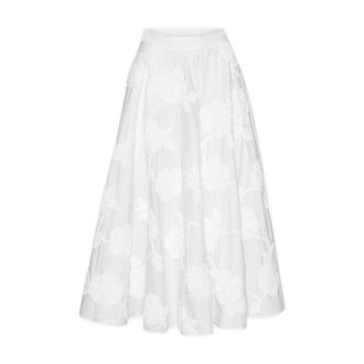 Rotate Rotate Birger Christensen, Femme, Jupes, Blanc, Taille: 36 FR Jupe Blanche à Broderies Florales Évasée