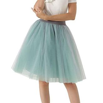 Generic Jupe en jean noire longue pour adulte, superpos&eacute;e, bal court, jupe midi belle, gris, XXL