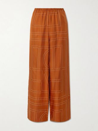 Toteme Pantalon Large En Serge De Soie À Broderies - Orange
