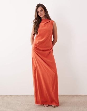Asos Robe longue droite souple aux hanches - Orange-Multicolore