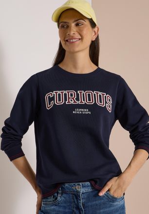 Cecil Sweatshirt CECIL, Damen, Gr. XXL (46), blau (urban dunkelblau), Sweatware, 100% Baumwolle, unifarben, comfort fit, Rundhals, Rippb&uuml;ndchen, Sweatshirts
