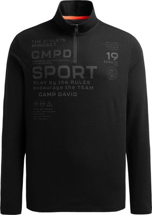 Camp David Herren Longsleeve mit Troyer-Kragen und Artwork Black, XXXL