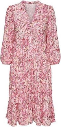 Only Onlmilana Dress WVN Noos Robe &eacute;l&eacute;gante avec col en V, Manches 7/8 et Fermeture &agrave; Boutons, Cloud Dancer, S Femmes