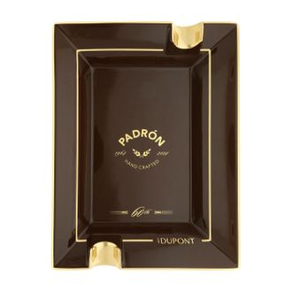 S.T. Dupont ST Dupont Porzellan-Aschenbecher - klassisches braunes rundes Design mit handbemalten Goldr&auml;ndern