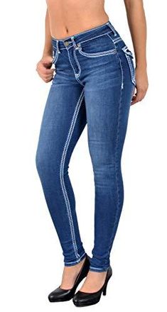 ESRA Jeans pour Femmes Jeans Skinny Pantalons à Couture épaisse Jeans pour Femmes jusquaux Grandes Tailles J420