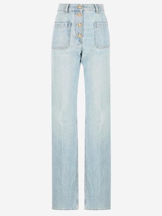 Valentino Womens Jeans With Gold Buttons Blue Cotton