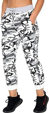WearAll Pantalon de jogging élastique avec cordon de serrage pour femme Imprimé floral Camouflage, G Camouflage., 40-42