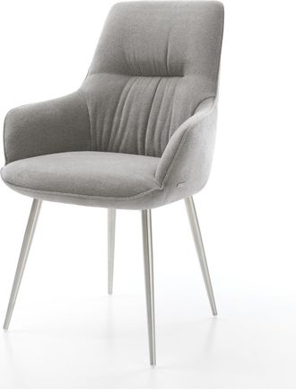 DELIFE Esszimmerstuhl Zelia-Flex mit Armlehnen Strukturstoff Soft Grau 4-Fu&szlig; konisch Edelstahl Taschenfederkern, Esszimmerst&uuml;hle