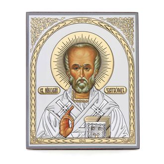 NKlaus Heiliger Nikolaus Wundert&auml;ter - Holz Ikone 15x18cm christlich orthodox - Segen 13948