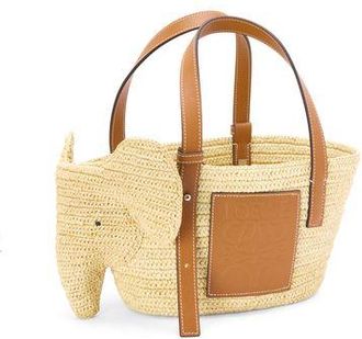 Loewe Petit panier Elephant en raphia et cuir de veau