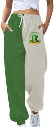 Generic Pantalon de surv&ecirc;tement &agrave; blocs de couleurs pour femme - Imprim&eacute; tr&egrave;fle - Cordon de serrage &agrave; la taille avec poches - Pantalon d&eacute;contract&eacute; et ample po