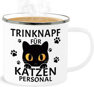 Shirtracer Emaille Becher Blechbecher - Tassen - Trinknapf f&uuml;r Katzenpersonal Tasse mit Spruch Katze lustig I Katzenliebhaber Geschenk f&uuml;r Katzenmamas Geschenke 