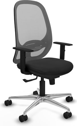 Piqueras y Crespo B&uuml;rostuhl, schwarz, mit 1D-Armlehnen, h&ouml;henverstellbare Lendenwirbelst&uuml;tze, mit 3 Positionen und Schneideschaum, mit 65 mm Nylon-Rollen, Grau/Schwarz