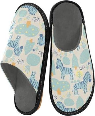 HMZXZ Pantoufles z&egrave;bre bleu for&ecirc;t pour homme et femme, motif animal de safari, pantoufles dint&eacute;rieur, chaussettes dint&eacute;rieur, chaussures de chambre &agrave; couche