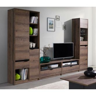 Furnix Furnix - 4-teilige Wohnwand devertti 1 moderne Mediawand Monastery/Schwarz Glanz