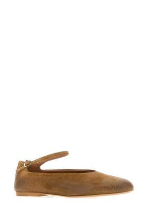 Jil Sander Womens Camel Suede Elyss Ballerinas Walnut Ballerine Flat Shoes