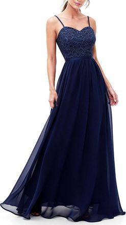 Dresstells Abendkleider Elegant f&uuml;r Hochzeit Dunkelblau Festlich Ballkleid Damen Lang Gro&szlig;e Gr&ouml;&szlig;en Brautkleid Standesamt Brautjungfernkleider mit Tr&auml;ger Jugendwe