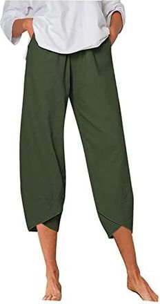 Generic Pantalon Fluide Femme D&eacute;contract&eacute; Pantalon Large en Coton &Eacute;lastiqu&eacute;e Taille avec Poches Pantalon 7/8 Pantacourt &Eacute;t&eacute; L&eacute;ger Pants de Plage Harem Pantalo