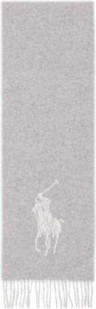 Polo Ralph Lauren Femme, Accessoires, Gris, Taille: ONE Size Écharpe en Laine à Franges avec Logo