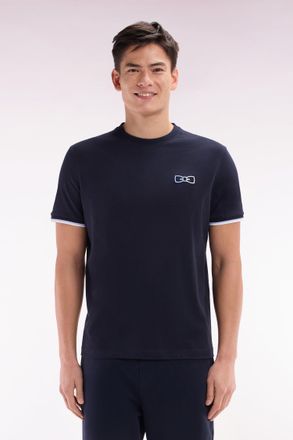 Eden Park T-shirt En Coton Marine &Agrave; Broderies Bicolores Coupe D&eacute;contract&eacute;e
