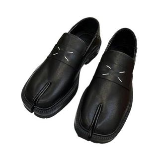 Generic JCVBN Tabi Chaussures Mocassins pour homme et femme Bout fendu Semelle &eacute;paisse Chaussures d&eacute;contract&eacute;es en cuir, Noir, 39.5 EU