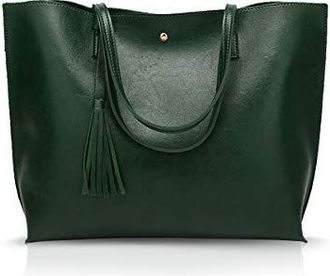 Nicole & Doris NICOLE&DORIS Femme Sac Cabas Grand Sac à Main Sac fourre-Tout en Cuir PU Sac à bandoulière Mode Sac à Main Vert foncé