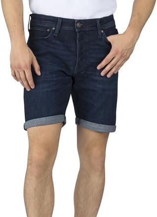Jack & Jones JJIRICK Short en jean stretch pour homme - Coupe droite - Bermuda dété - Denim - Couleur unie - Noir et bleu - Tailles S, M, L, XL, XXL, Bleu denim (A