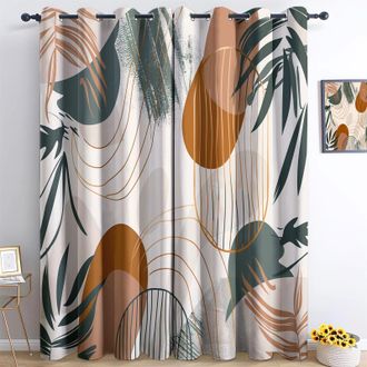 Generic Vorhang Braun GrüN Abstrakt BöHmische Linien dekorative Vorhänge H260 x B140cm (2er Pack) Schlafzimmervorhänge Muster Gardinen Mit Ösen geeignet für B