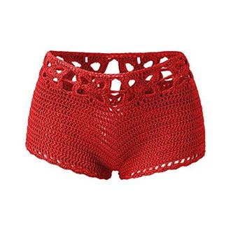 Generic Short Femme Crochet - Mini Short de Plage Sexy en Maille, Taille Basse et D&eacute;chir&eacute;, Confortable et Respirant pour l&Eacute;t&eacute;