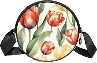 Generic Sac &agrave; bandouli&egrave;re circulaire pour femme, beau petit sac &agrave; bandouli&egrave;re tulipe avec fermeture &eacute;clair, bretelles r&eacute;glables, sac &agrave; main rond d&eacute;contract&eacute; p