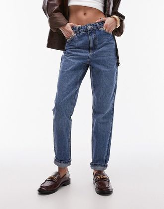 Topshop Original - Mom-Jeans in Mittelblau