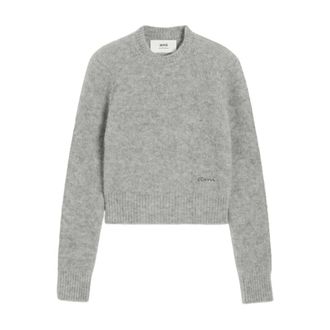 Ami Grauer Rundhalspullover mit Logo - - Knitwear - Damen - Grau - L
