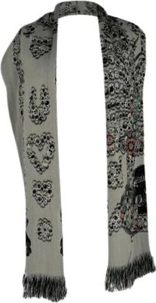 Alexander McQueen Pre-owned Foulard imprim&eacute; &agrave; franges - Femme - Pre-owned - Gris - Taille: ONE Size