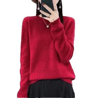 Generic Pull basique à col rond pour femme - Manches longues - Solide - En tricot, Rouge, XXL