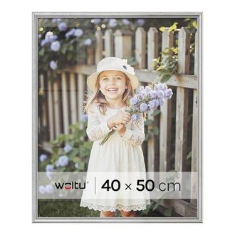 Woltu Cadre Photo 40x50cm Cadre en Bois Massif avec Passe Partout Suspendre Horizontalement ou Verticalement, D&eacute;coration Murale ou sur Table, Argent