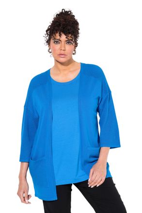 Ulla Popken Damen große Größen Übergrößen Plus Size Jersey-Jacke, Mesh, Oversized, V-Ausschnitt, 3/4-Arm Royalblau 50+ 838418760-50+