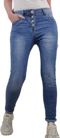 Jewelly Jean stretch | Coupe baggy Boyfriend | Pantalon pour femme avec boutonnière décorative | Ajustement parfait, Clean Denim, M