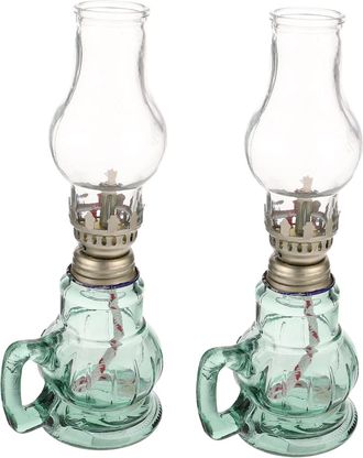 BESPORTBLE 2 St&uuml;ck Vintage Glas Kerosinlampe mit Verstellbarem Docht und Windgesch&uuml;tztem Glaszylinder Dekorative &Ouml;llampe f&uuml;r Innenr&auml;ume und Outdoor Buddhistische