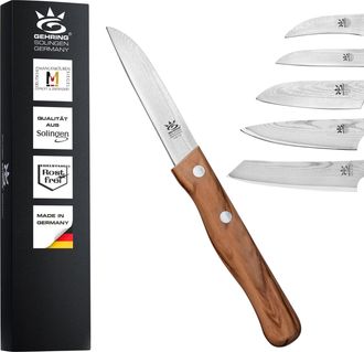 Gehring Gehring Solingen Look Damast Gem&uuml;semesser I 8 cm Klingenl&auml;nge I eisgeh&auml;rter Damaststahl VG10 I ergonomischer Olivenholzgriff I K&uuml;chenmesser I Sch&auml;lmes