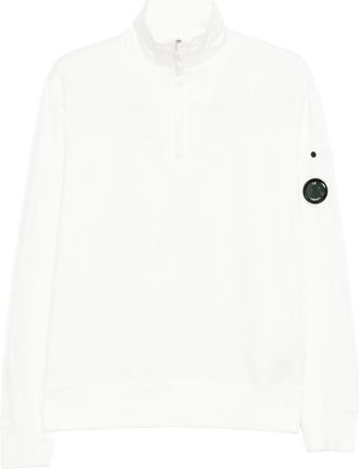 C.P. Company C.p. Company, Homme, Sweatshirts et sweats &agrave; capuche, Blanc, Taille: XL Light Fleece Half Zip Lens SweaT-shirt