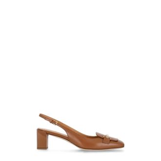 Tod's Femme, Chaussures, Brun, Taille: 36 EU Slingback en cuir marron avec d&eacute;tail m&eacute;tallique