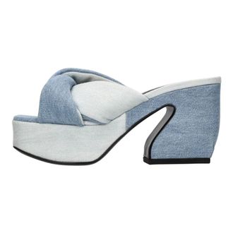 Sergio Rossi Mules aus Leder und Stoff - - Shoes - Damen - Blau - 36 EU
