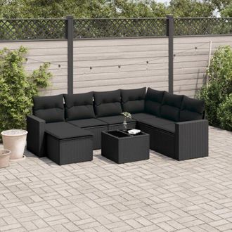 vidaXL Vidaxl - Salon de jardin 8 pcs avec coussins noir r&eacute;sine tress&eacute;e