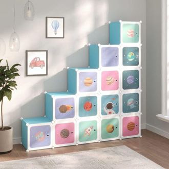 vidaXL Vidaxl - Armoire de rangement pour enfants avec 15 cubes Bleu pp